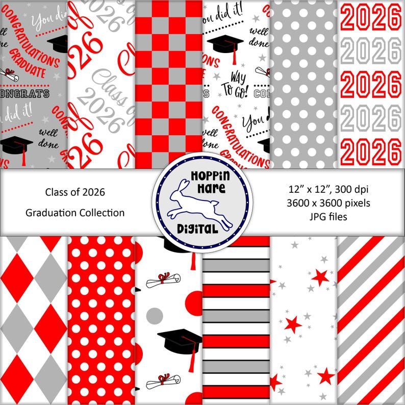Graduation Digital Paper Pack - Scrapbooking Papers - Class of 2026 ...