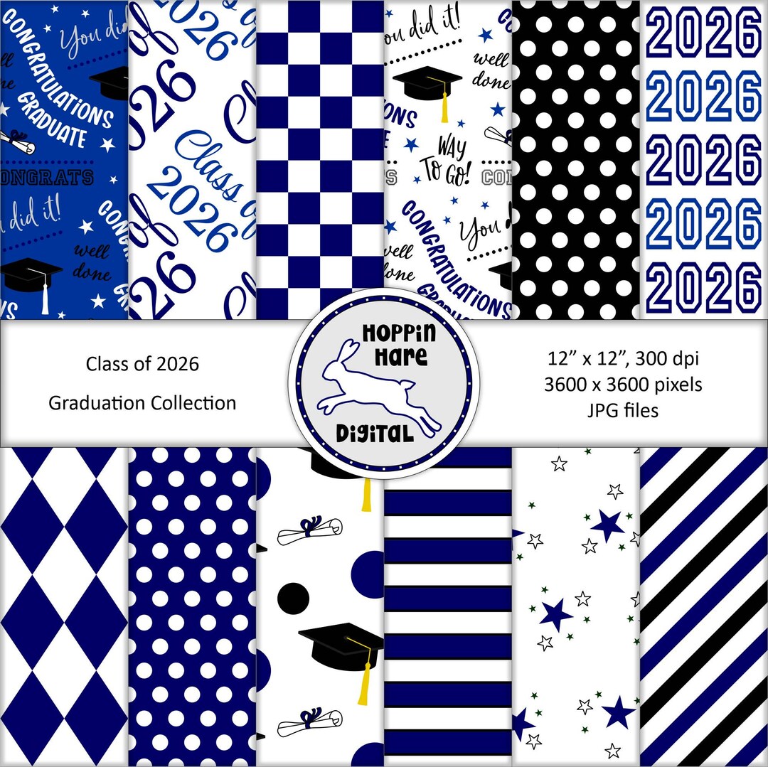 Graduation Digital Paper Pack - Scrapbooking Papers - Class of 2026 ...