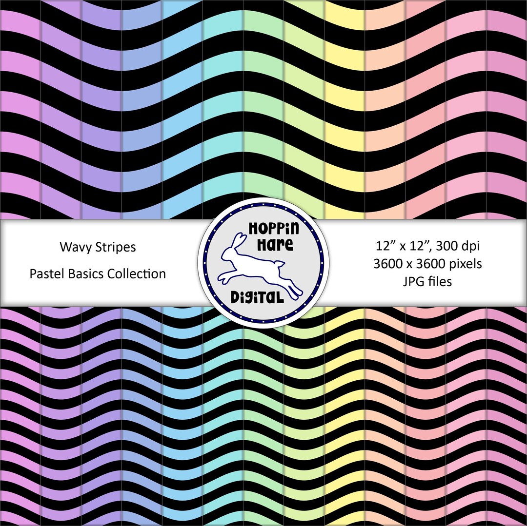 Digital Paper Pack Wavy Stripes Seamless Pattern Papers Pastel Colors ...