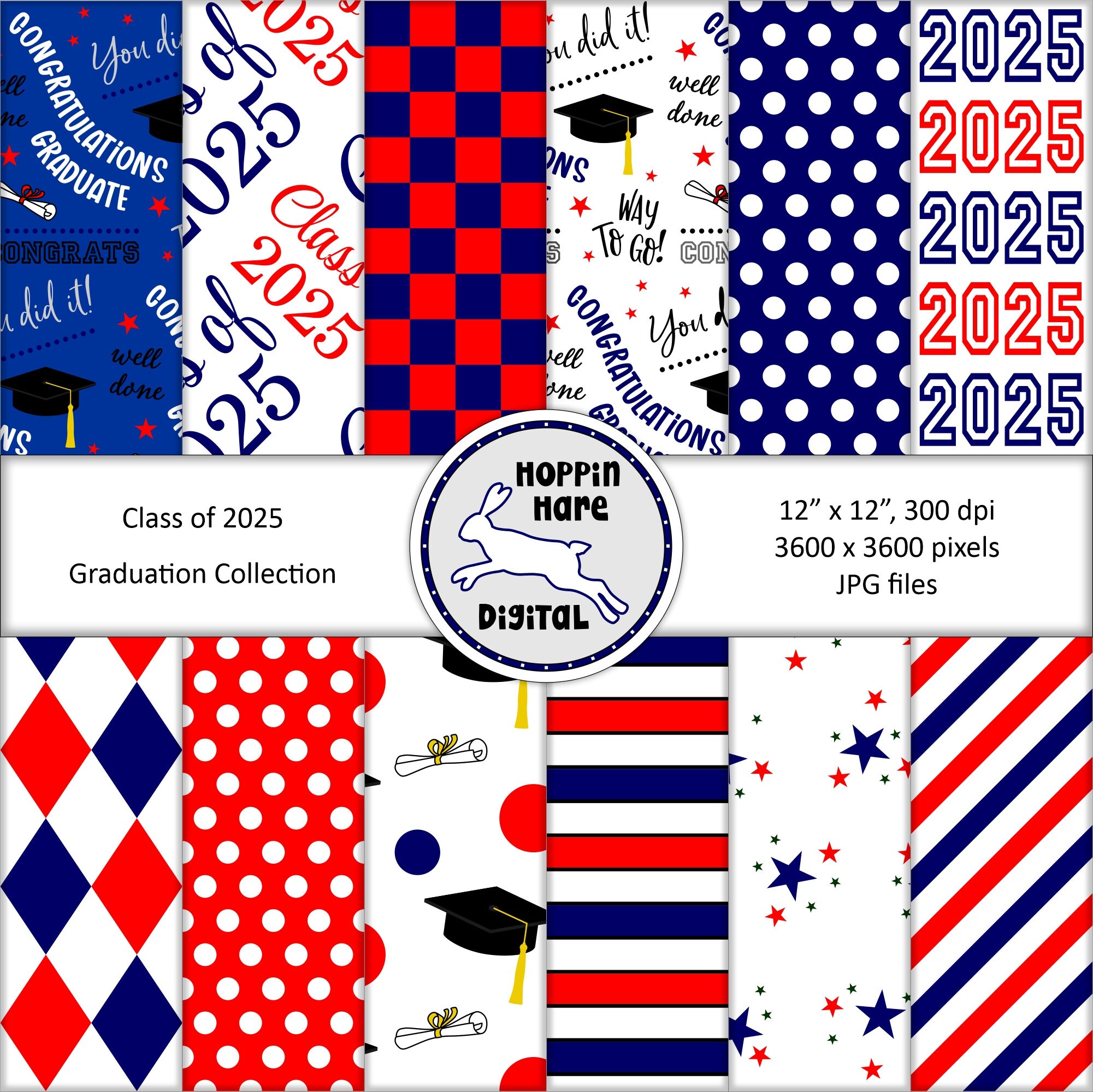 Graduation Digital Paper Pack - Scrapbooking Papers - Class of 2025 ...