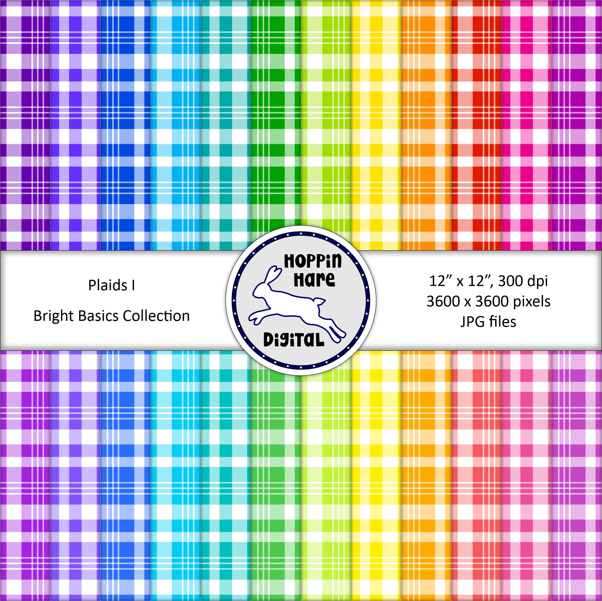 Plaid Digital Paper Pack Seamless Pattern Papers Rainbow Colors Bright ...