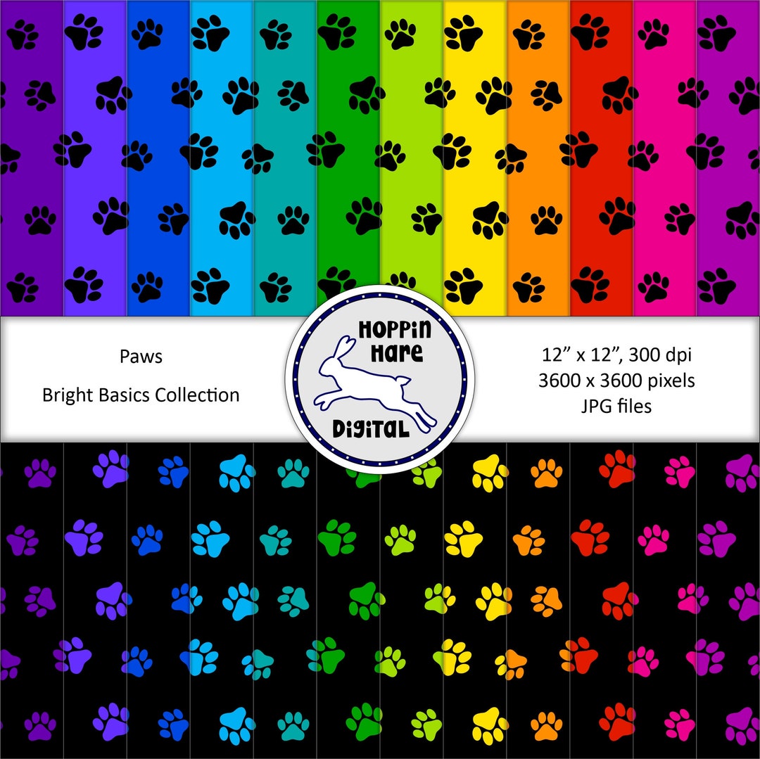 Paws Digital Paper Pack - Seamless Pattern Papers - Rainbow Colors ...