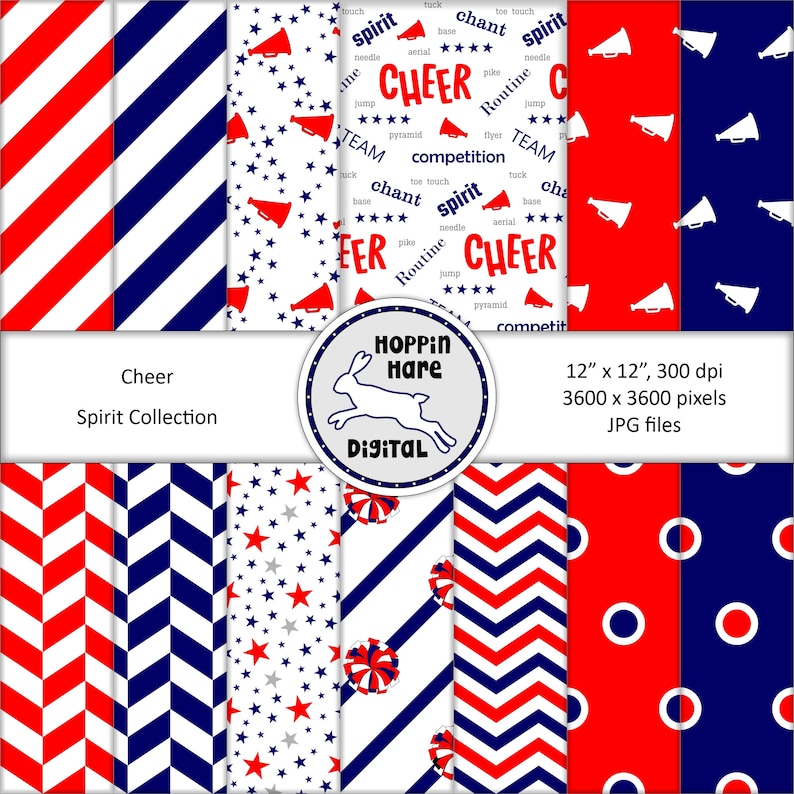 Cheer Digital Paper Pack - Cheerleading Scrapbooking Papers - Seamless ...