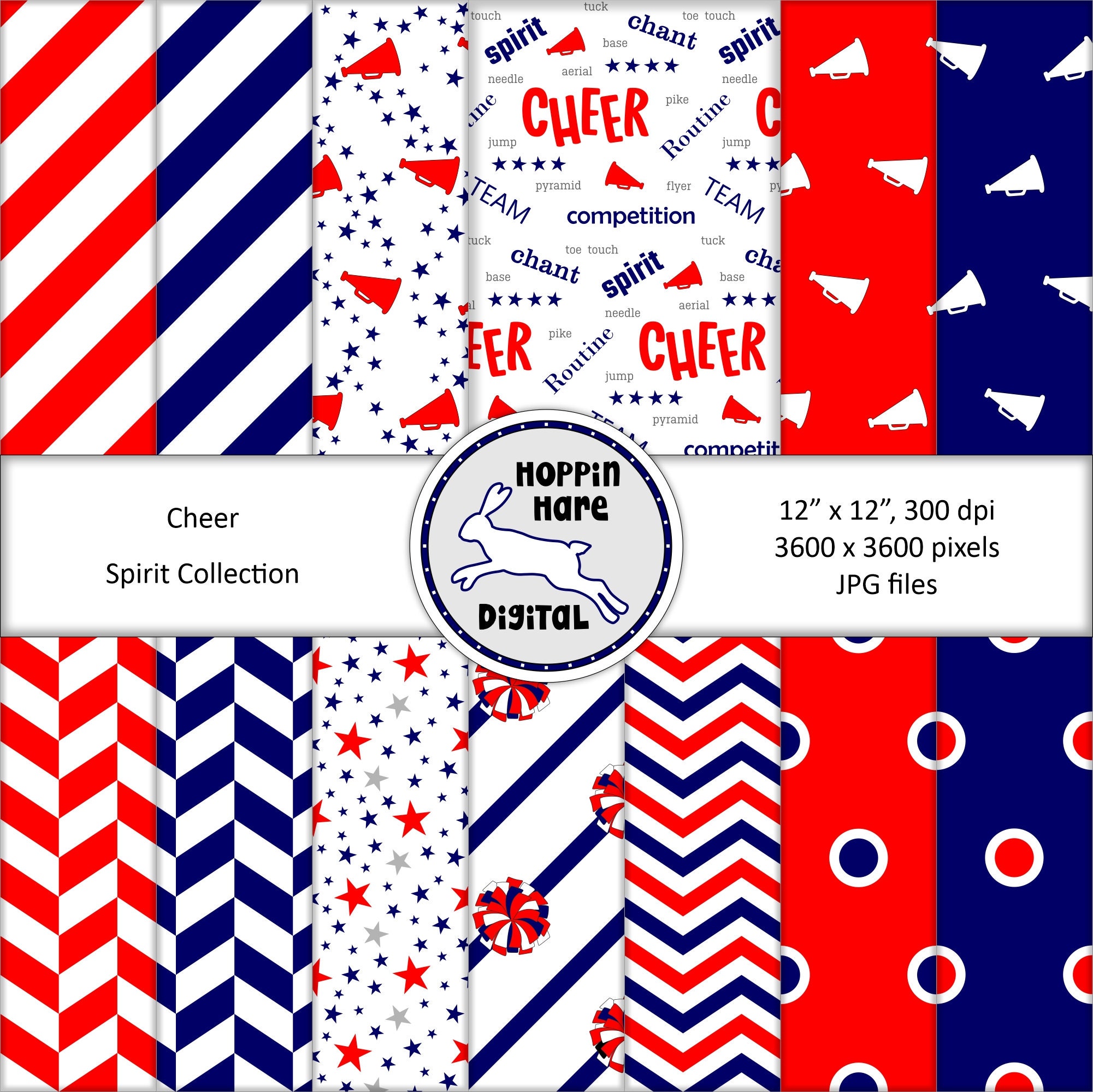 Cheer Digital Paper Pack - Cheerleading Scrapbooking Papers - Seamless ...