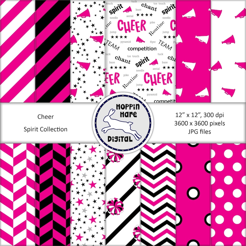 Cheer Digital Paper Pack - Cheerleading Scrapbooking Papers - Seamless ...