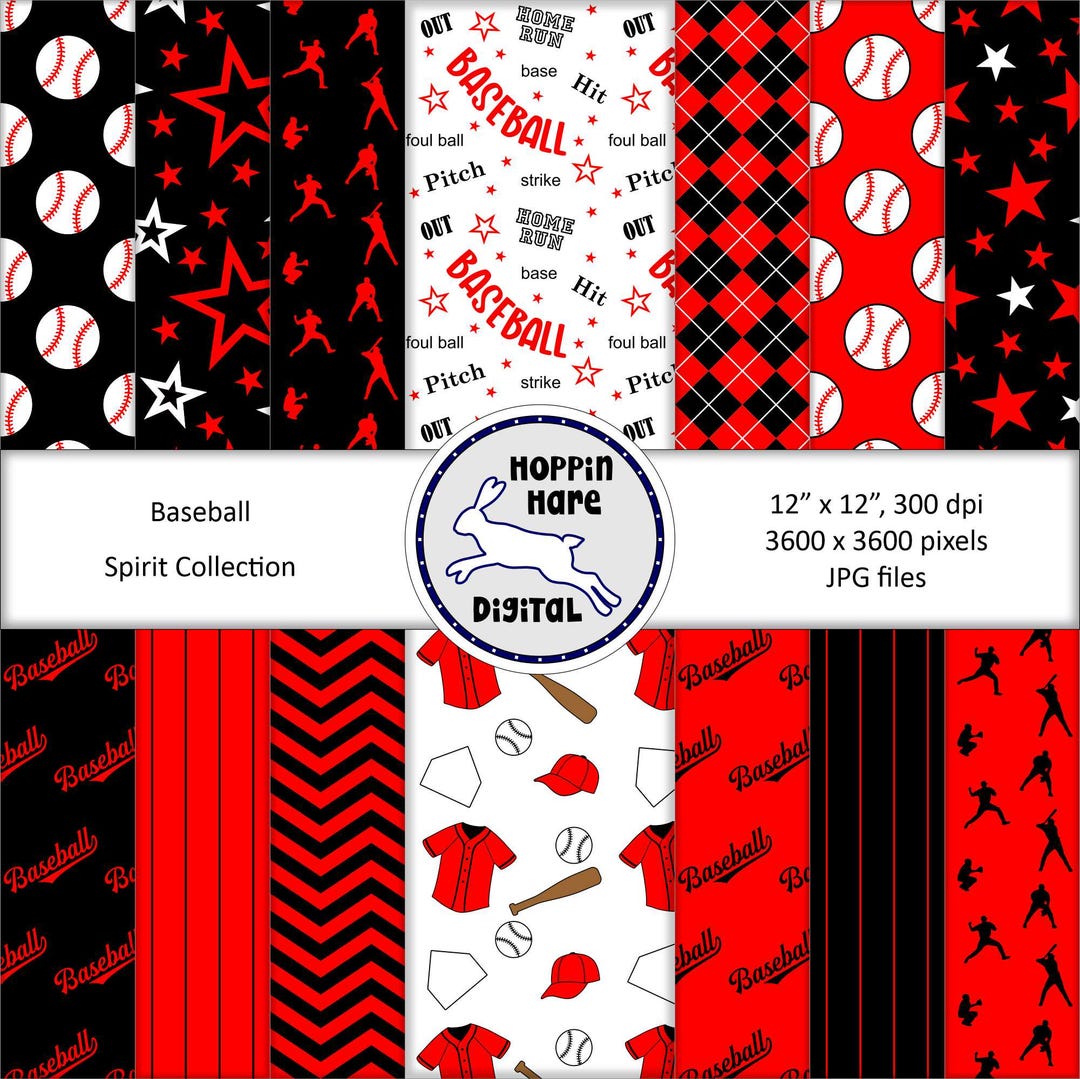 Baseball Digital Paper Pack - Scrapbook Papers -seamless - Red Black - Etsy