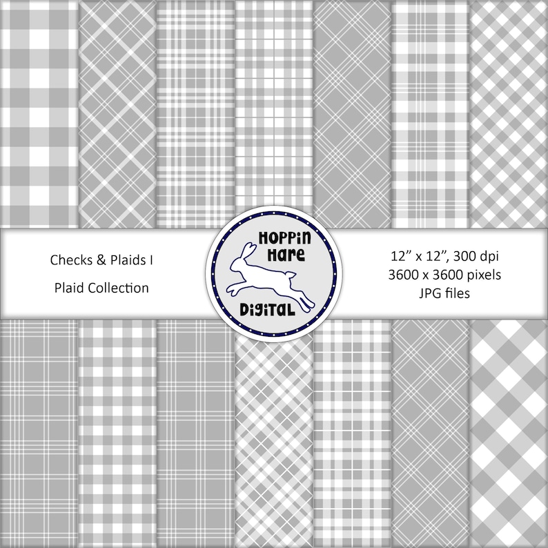 Plaid Digital Paper Pack - Checks Gingham Tartan Seamless Pattern ...