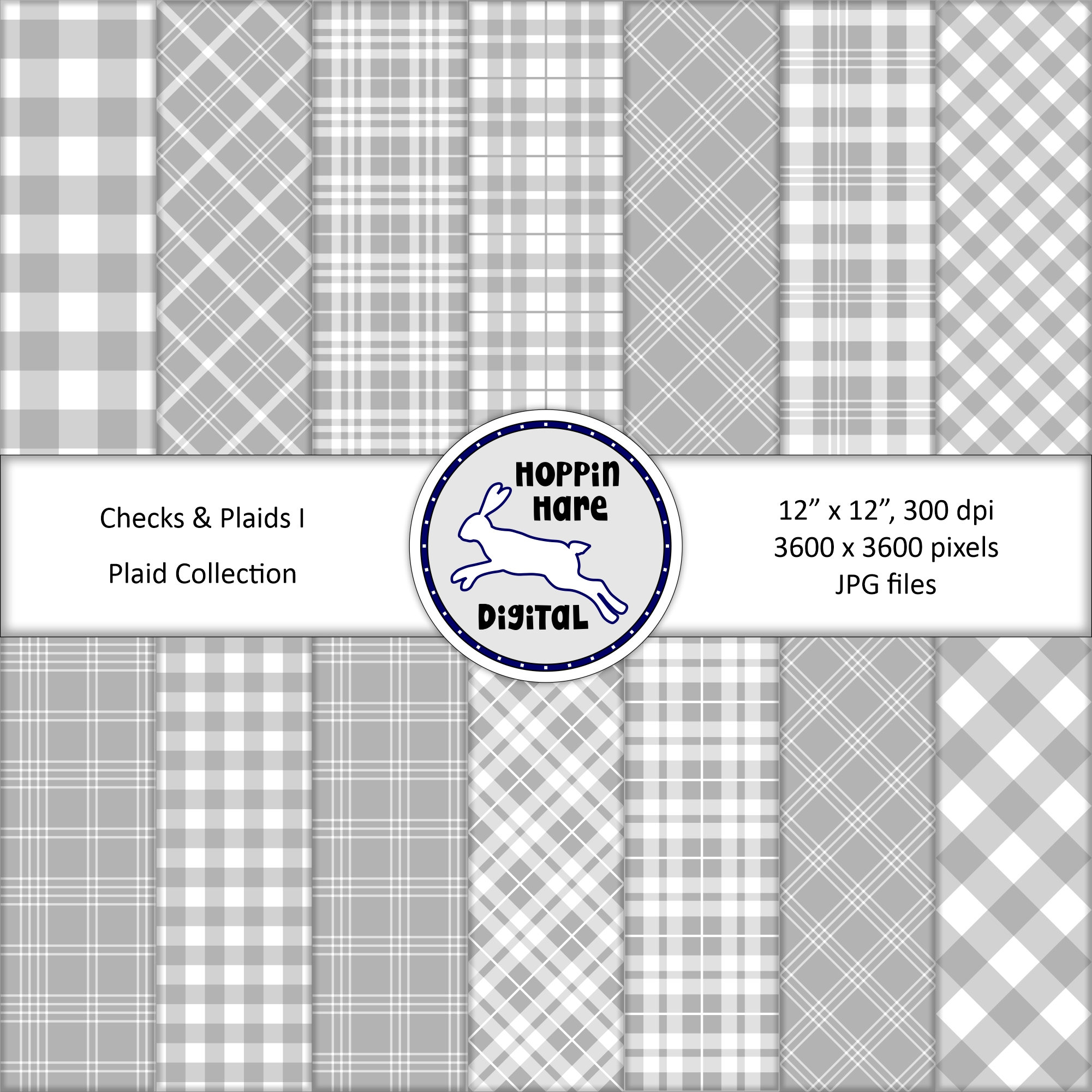 Plaid Digital Paper Pack - Checks Gingham Tartan Seamless Pattern ...