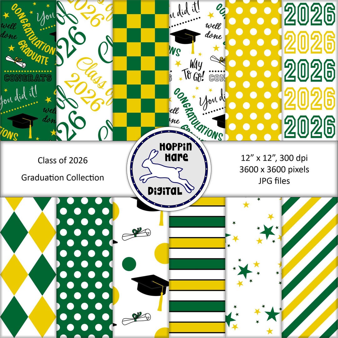 Graduation Digital Paper Pack - Scrapbooking Papers - Class of 2026 ...