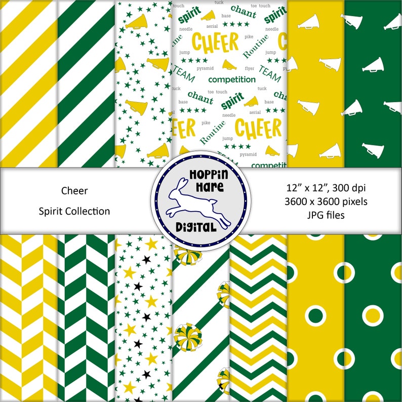 Cheer Digital Paper Pack - Cheerleading Scrapbooking Papers - Seamless ...