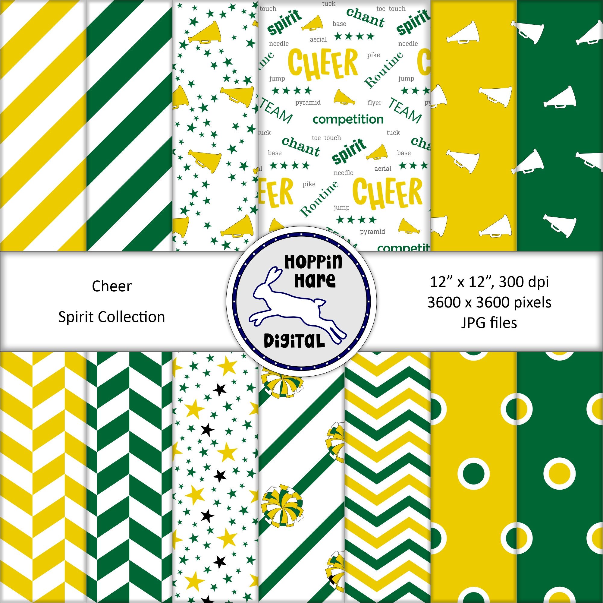 Cheer Digital Paper Pack - Cheerleading Scrapbooking Papers - Seamless ...