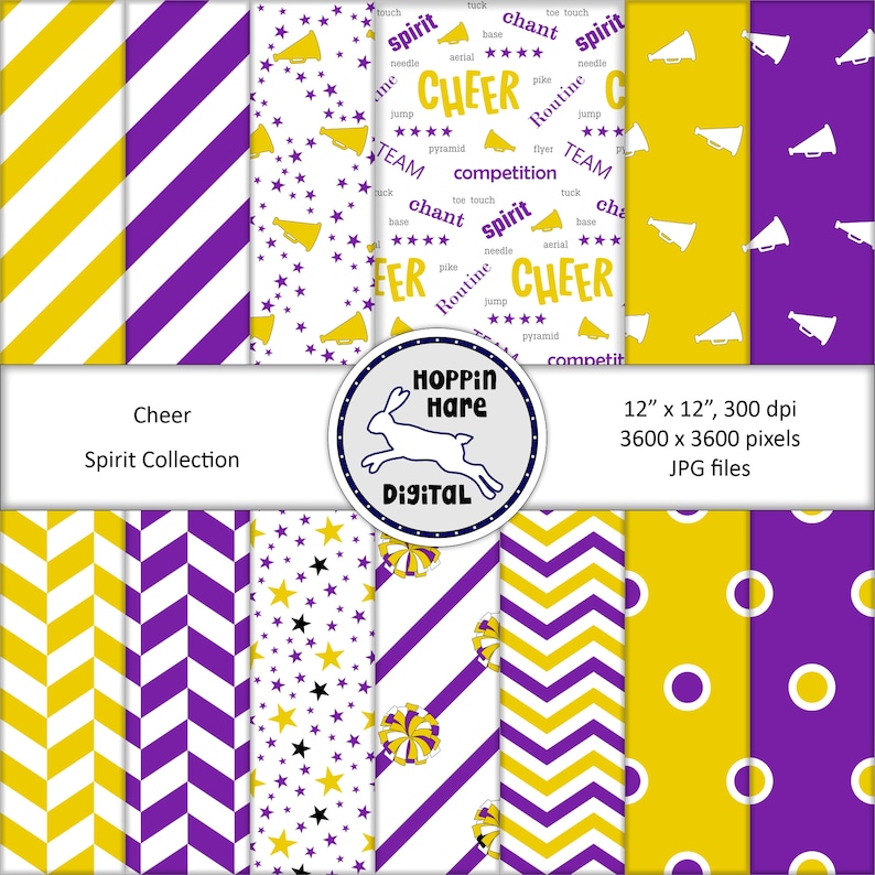 Cheer Digital Paper Pack - Cheerleading Scrapbooking Papers - Seamless ...