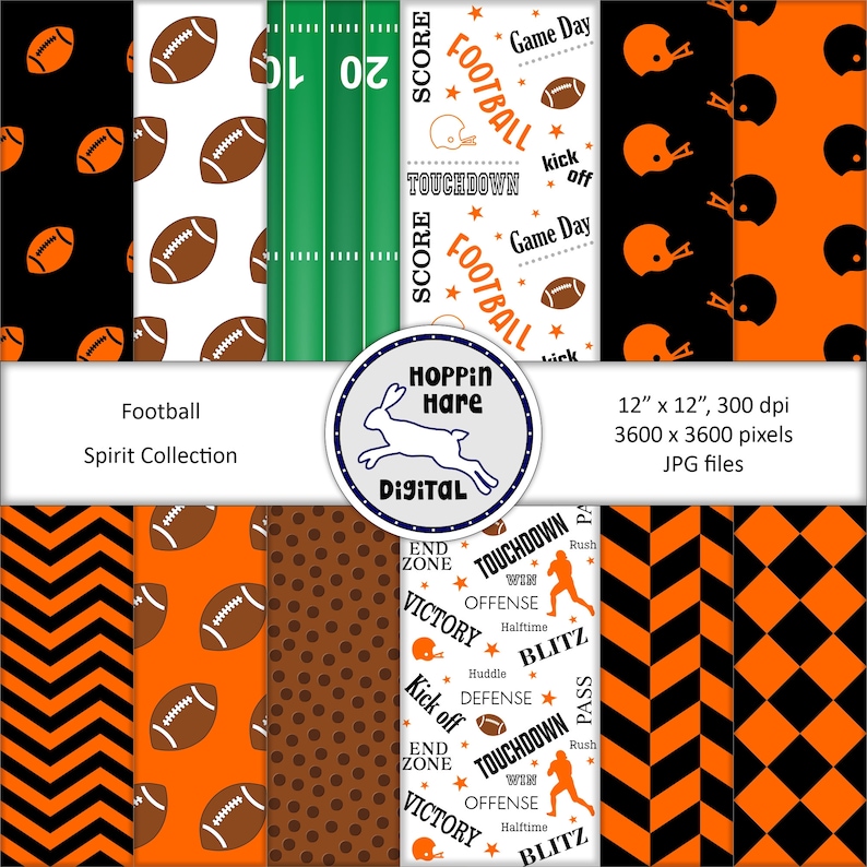 Football Digital Paper Pack - Scrapbooking Papers - Seamless Patterns ...