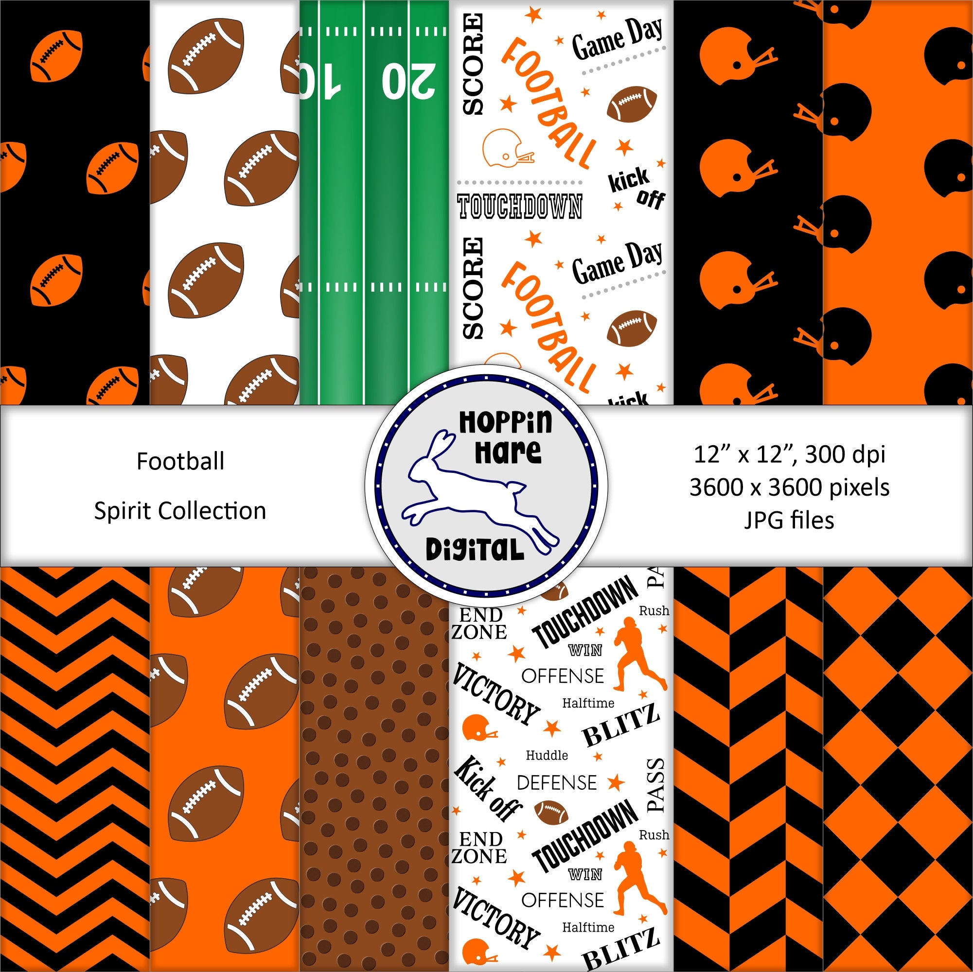 Football Digital Paper Pack - Scrapbooking Papers - Seamless Patterns ...