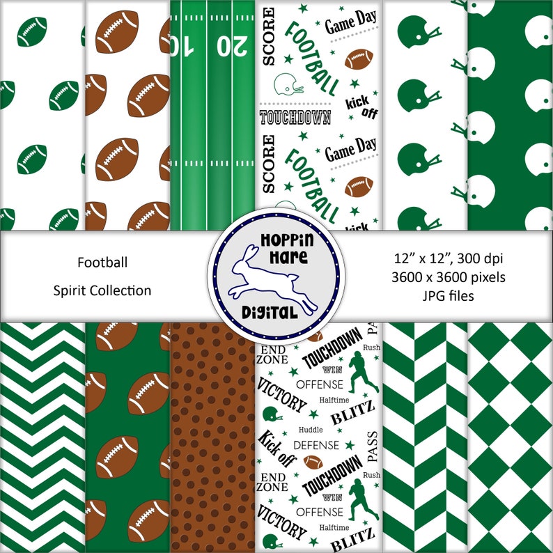 Football Digital Paper Pack - Scrapbooking Papers - Seamless Patterns ...