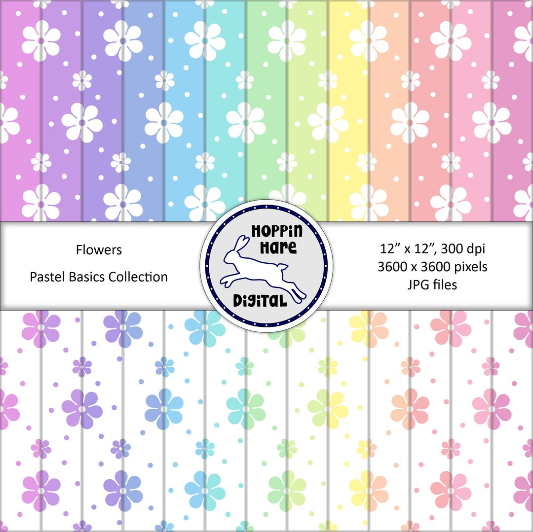 Pastel Flowers Digital Paper Pack -floral Papers - Pastel Colors - Etsy