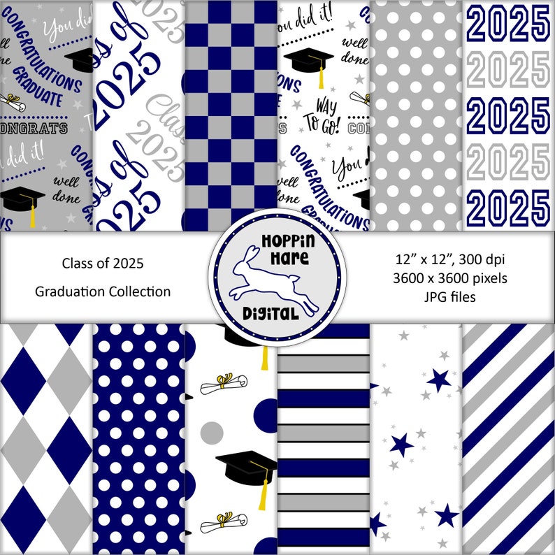 Graduation Digital Paper Pack - Scrapbooking Papers - Class of 2025 ...