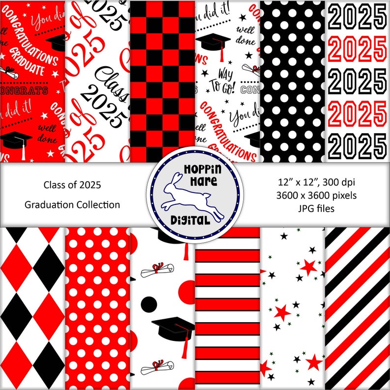 Graduation Digital Paper Pack - Scrapbooking Papers - Class of 2025 ...