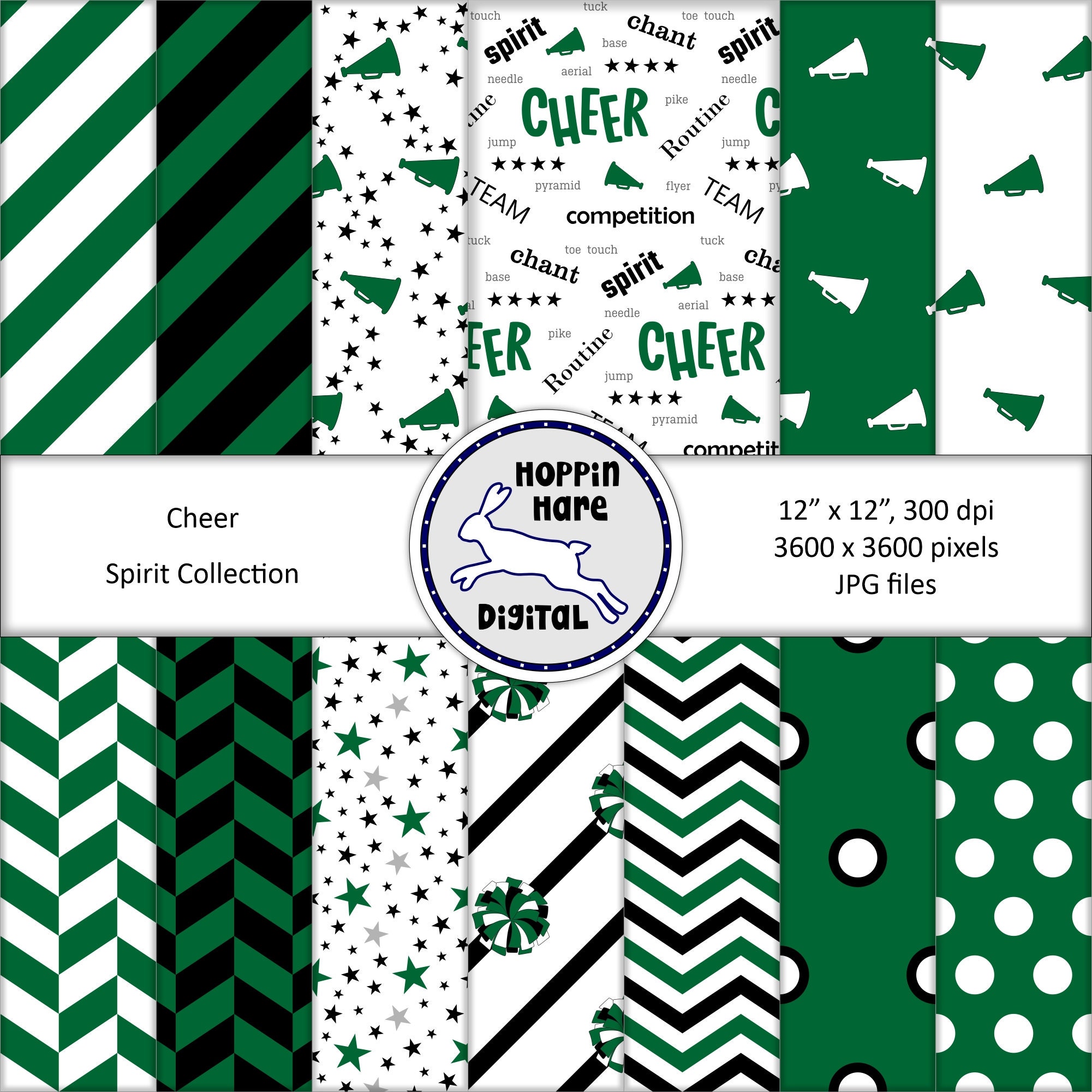 Cheer Digital Paper Pack - Cheerleading Scrapbooking Papers - Seamless ...
