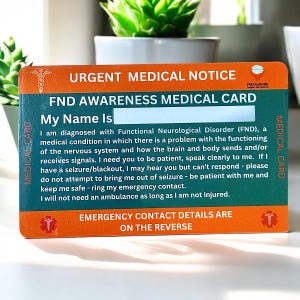 Functional Neurological Disorder Awareness Medical Alert Card & Lanyard ...
