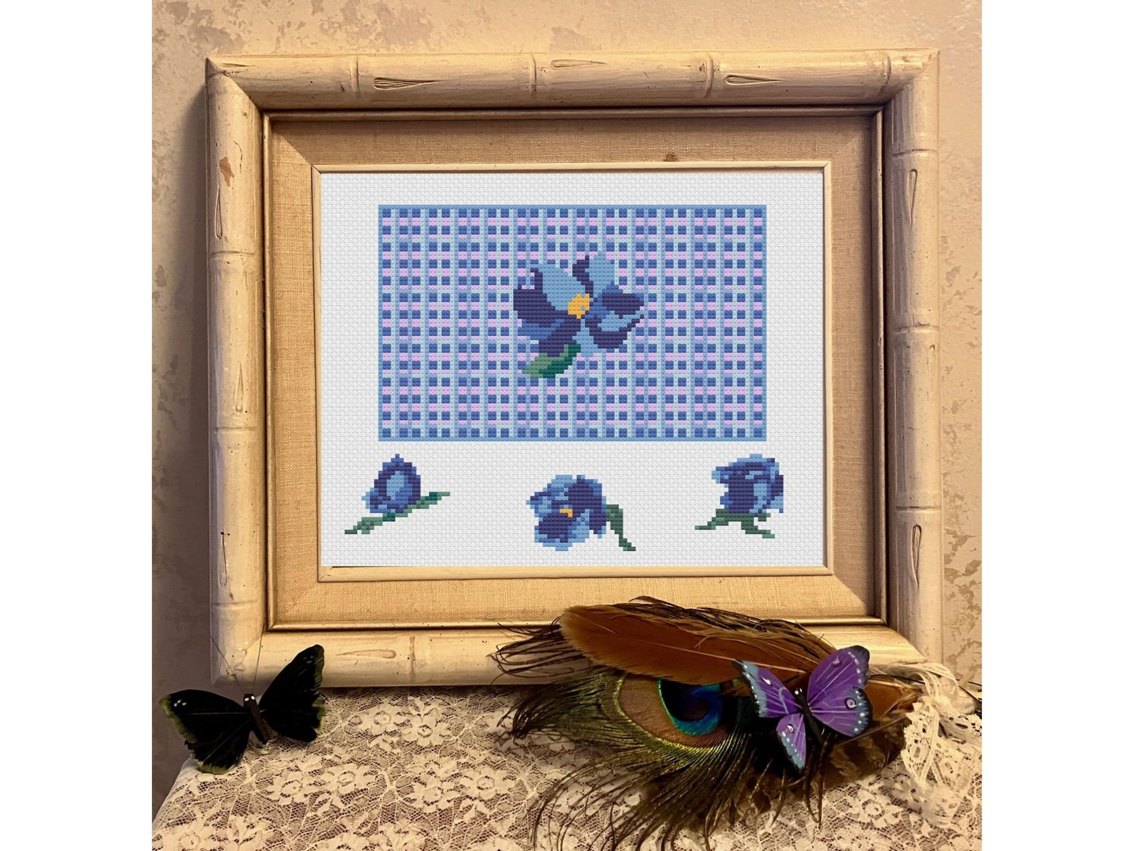 Blue Rose Pattern Cross Stitch Blue Cross Stitch Wild - Etsy