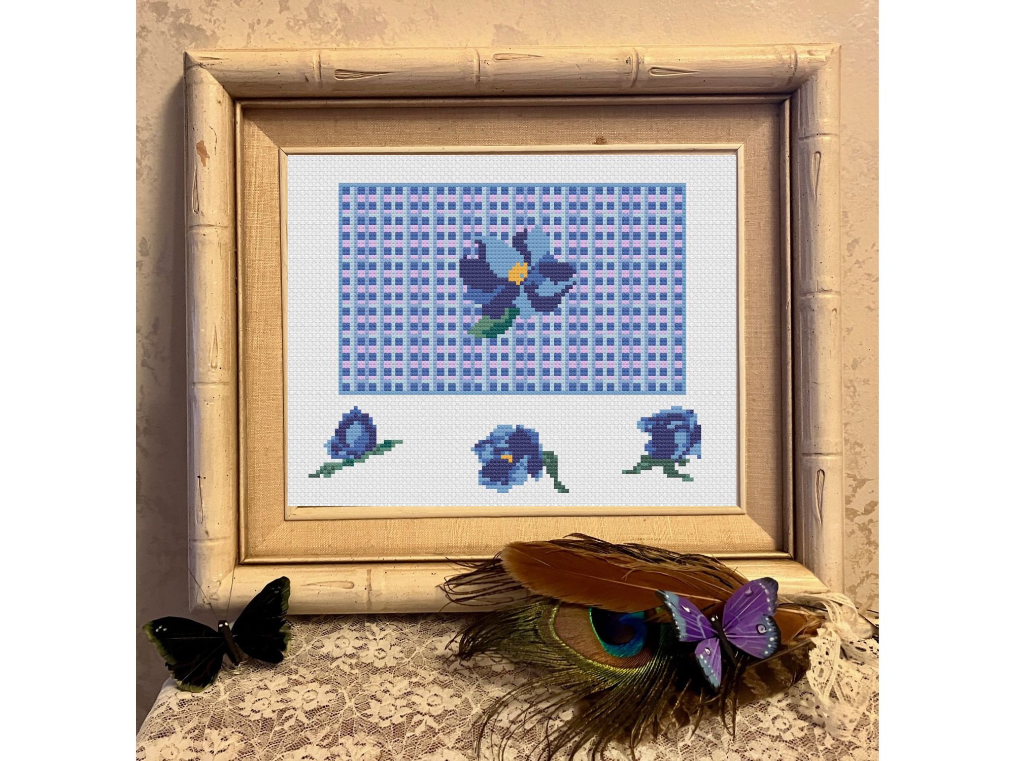 Blue Rose Pattern Cross Stitch Blue Cross Stitch Wild - Etsy