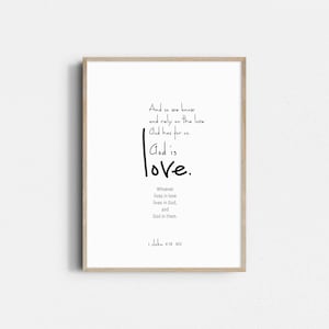 1 John 4:16, Print, God is Love, Bible Verse Wall Art, Christian Art ...