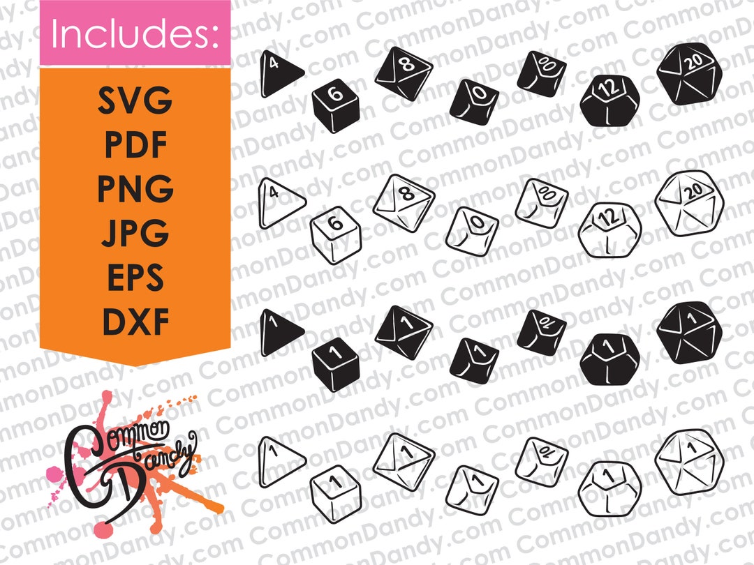Dice Set SVG, D4, D6, D8, D10, D100, D12, D20, RPG, Dungeons and ...
