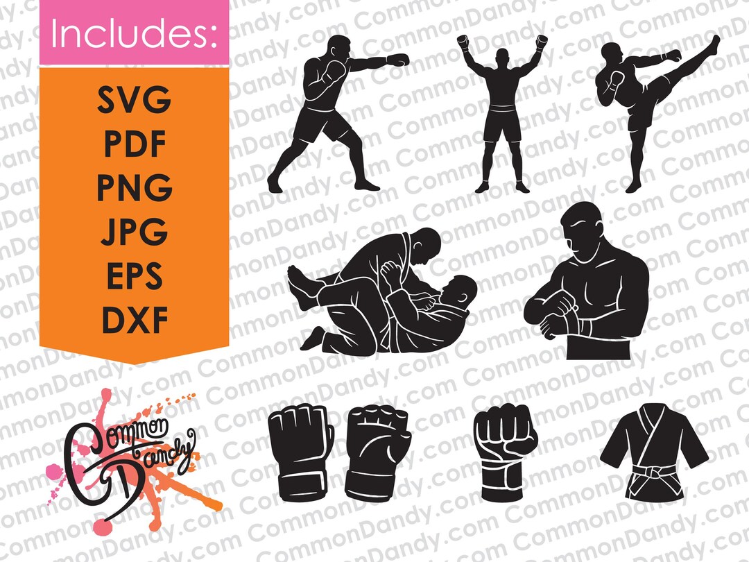 MMA Graphics Bundle SVG, Boxing Silhouette, Kick Boxer Outline, Jiu ...