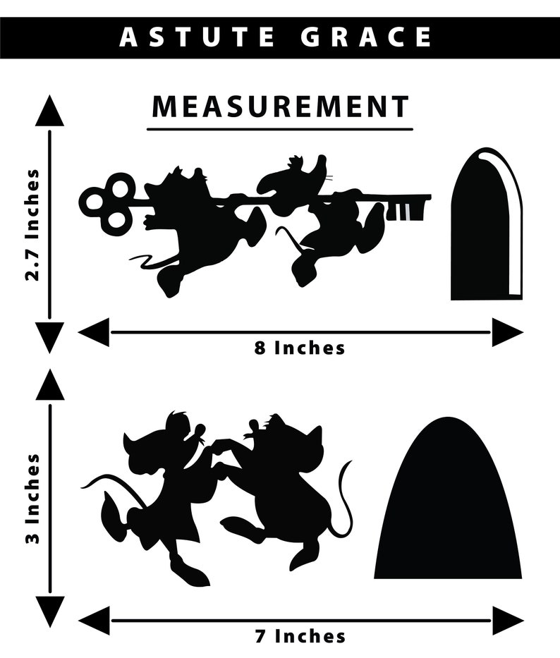 Cute Mice Pals Jaq and Gus Decorative Baseboard Vinyl Decals With Mouse ...