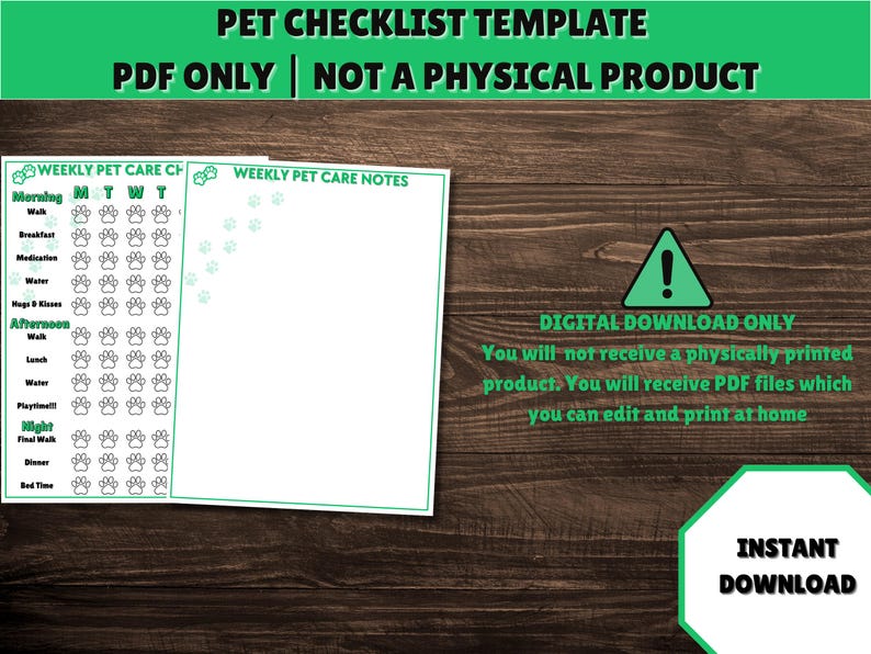 Pet Care Checklist | Printable & Editable | 3 Colors | Pet Tracker ...