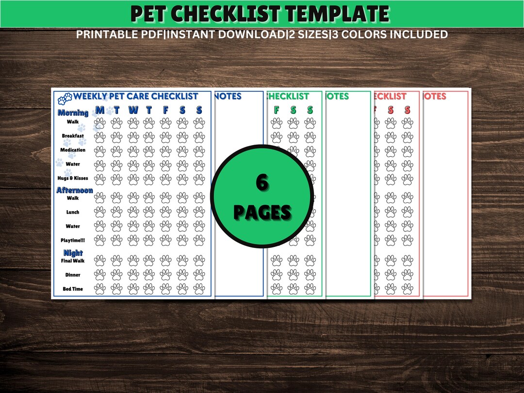 Pet Care Checklist | Printable & Editable | 3 Colors | Pet Tracker ...