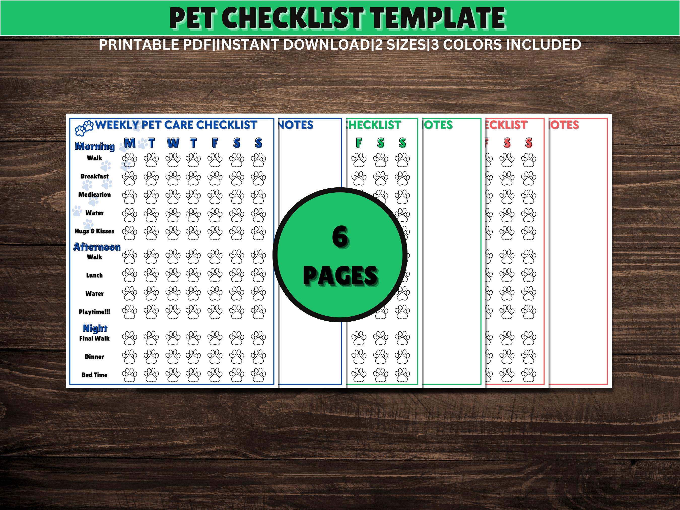 Pet Care Checklist | Printable & Editable | 3 Colors | Pet Tracker ...