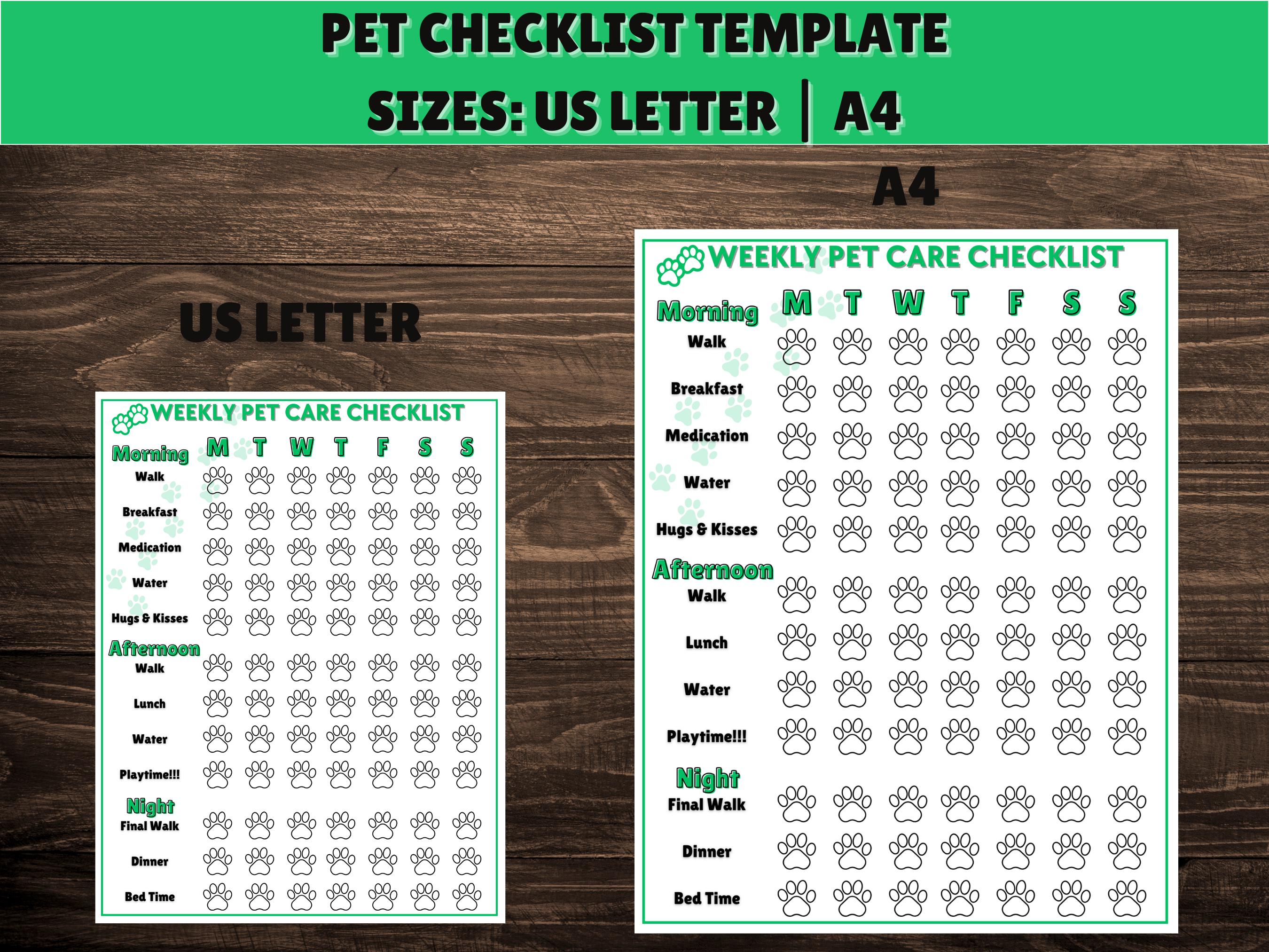 Pet Care Checklist | Printable & Editable | 3 Colors | Pet Tracker ...