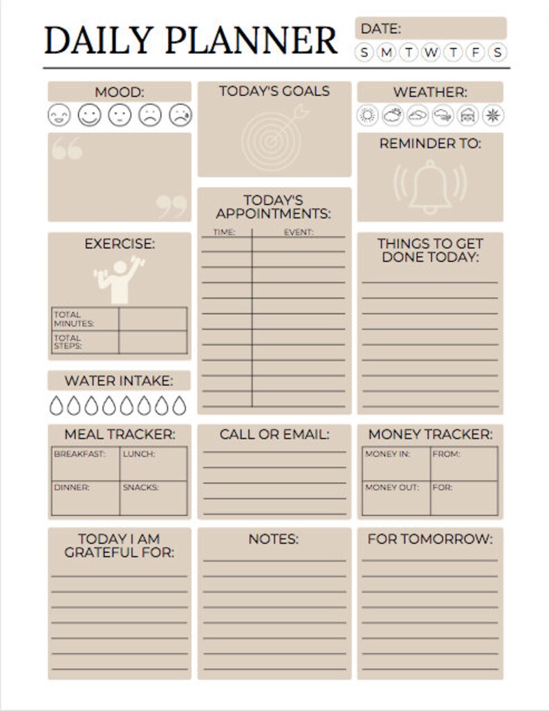Beige and Cream Colored Daily Planner and Tracker - ADHD and ...