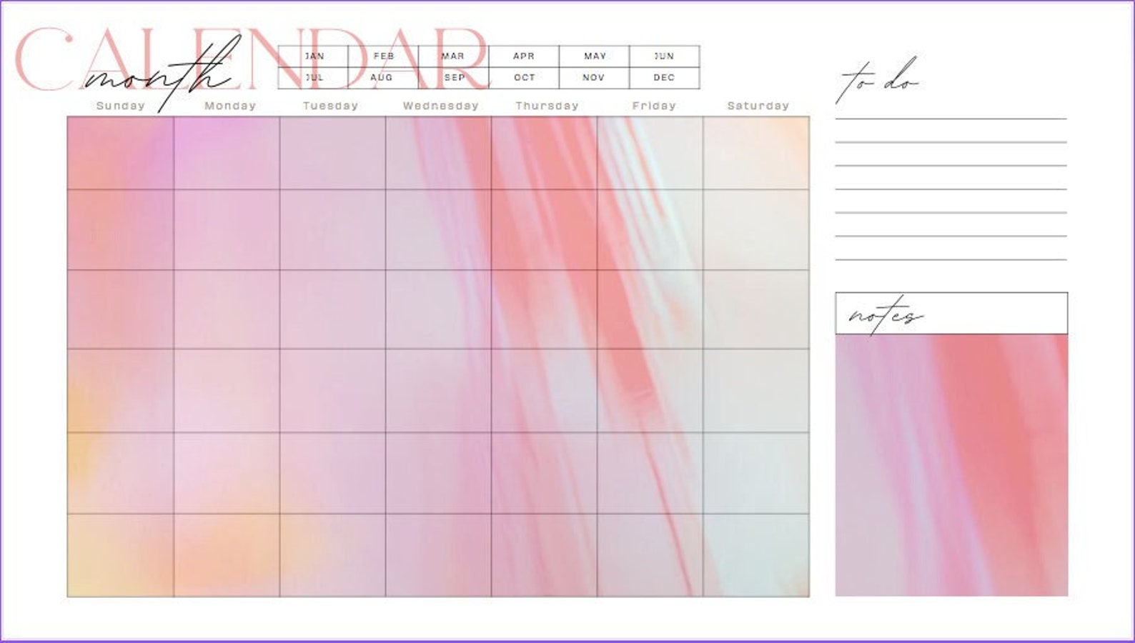 Rainbow Sherbet Aesthetic Calendar With To-do List and Notes Section ...