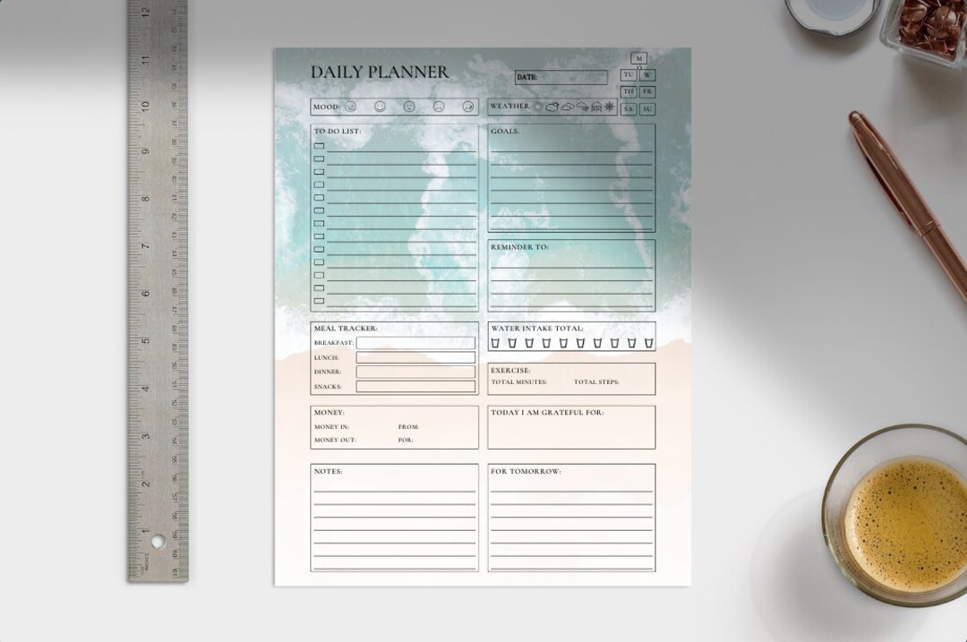 Beach Themed Ocean Waves Daily Planner and Tracker - ADHD and ...