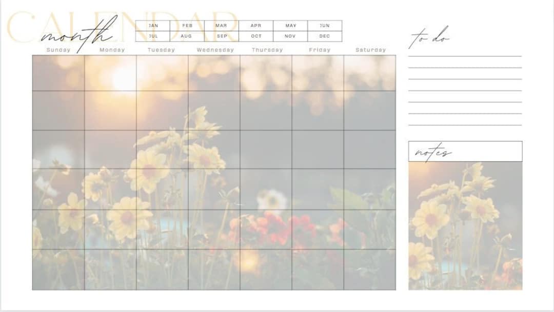 Spring Flower Themed Monthly Calendar Complete With to Do List and ...