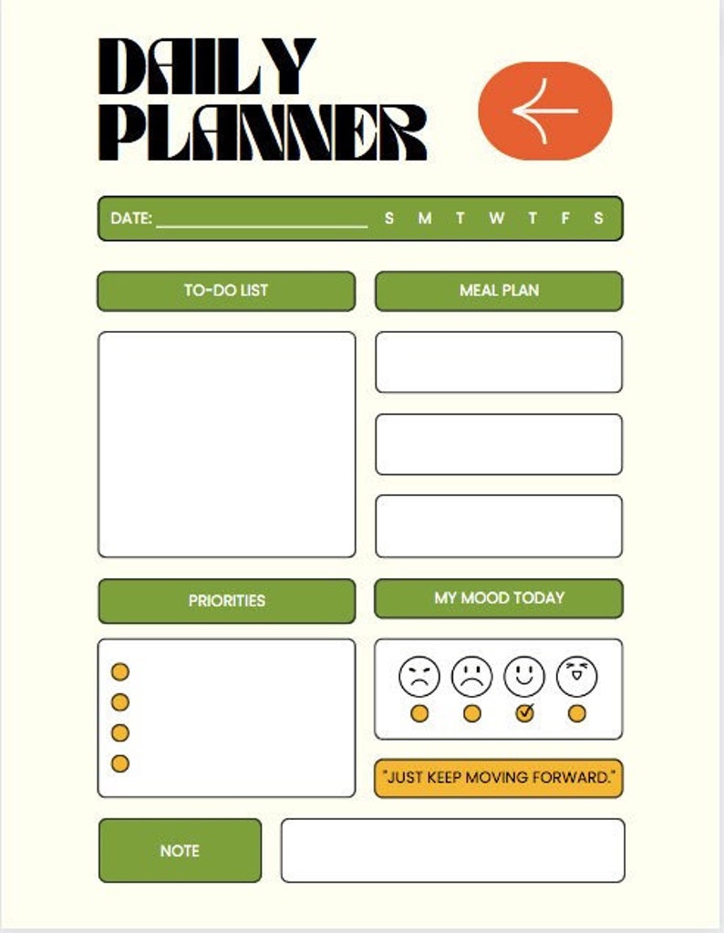 Retro Green Daily Planner and Organizer Printable and Digital. To-do ...