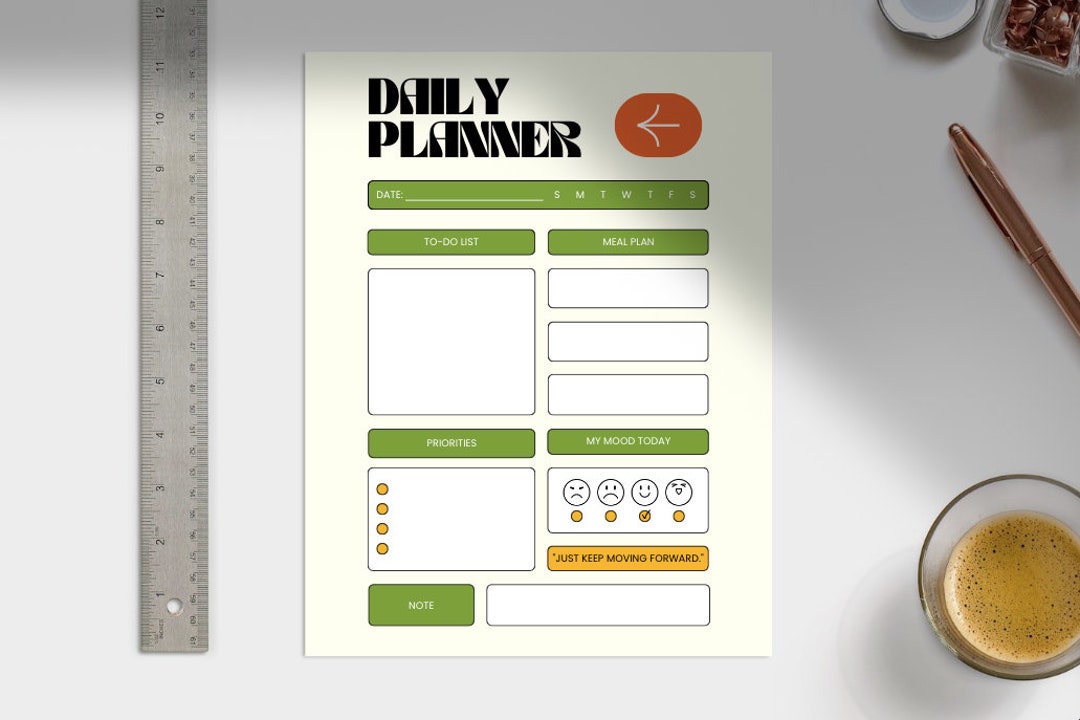 Retro Green Daily Planner and Organizer - Printable and Digital. To-do ...