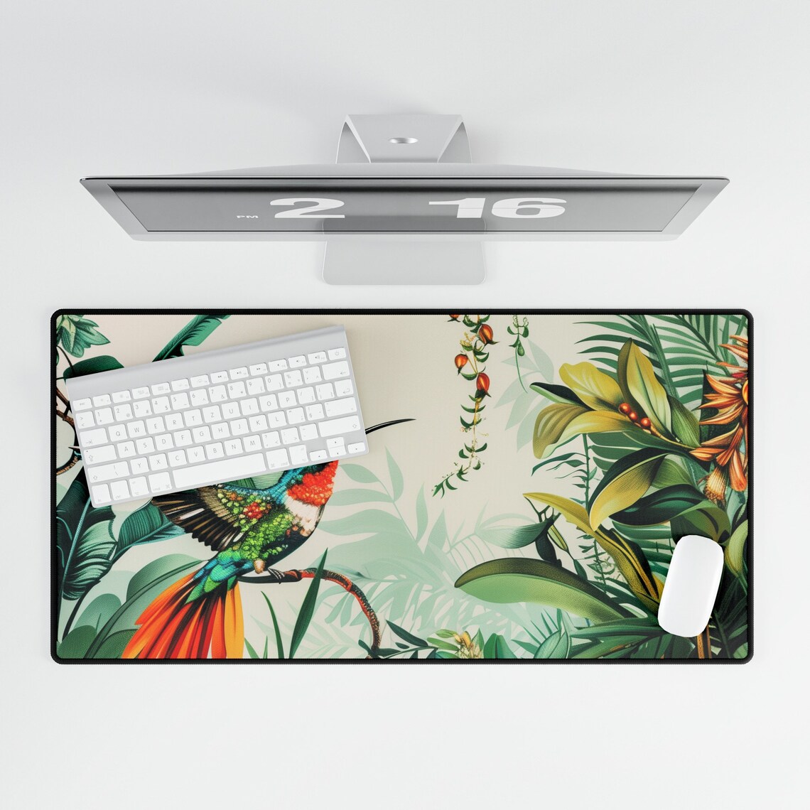 Boho Botanical Desk Mat Green Floral and Bird Detailed Design Ideal ...