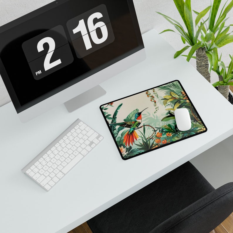 Boho Botanical Desk Mat Green Floral and Bird Detailed Design Ideal ...