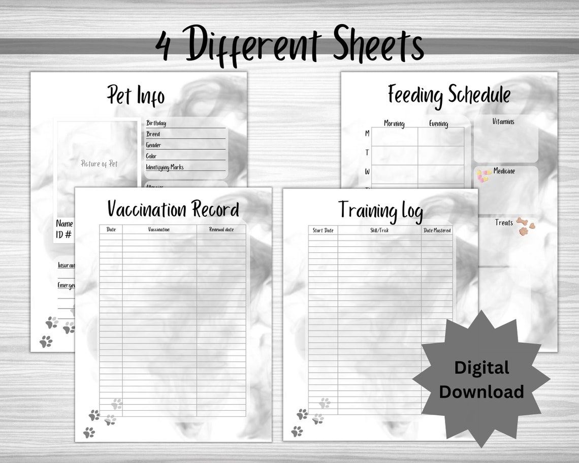Pet Care Planner, Simple Pet Info Printable Planner for Pet Sitter ...