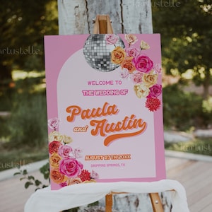 Disco Wedding Welcome Sign Template Bold Retro Hot Pink Welcome Wedding ...
