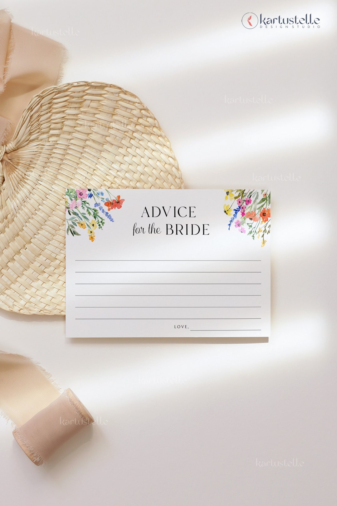 Colorful Floral Advice Card Template, Wildflower Bridal Shower Advice ...