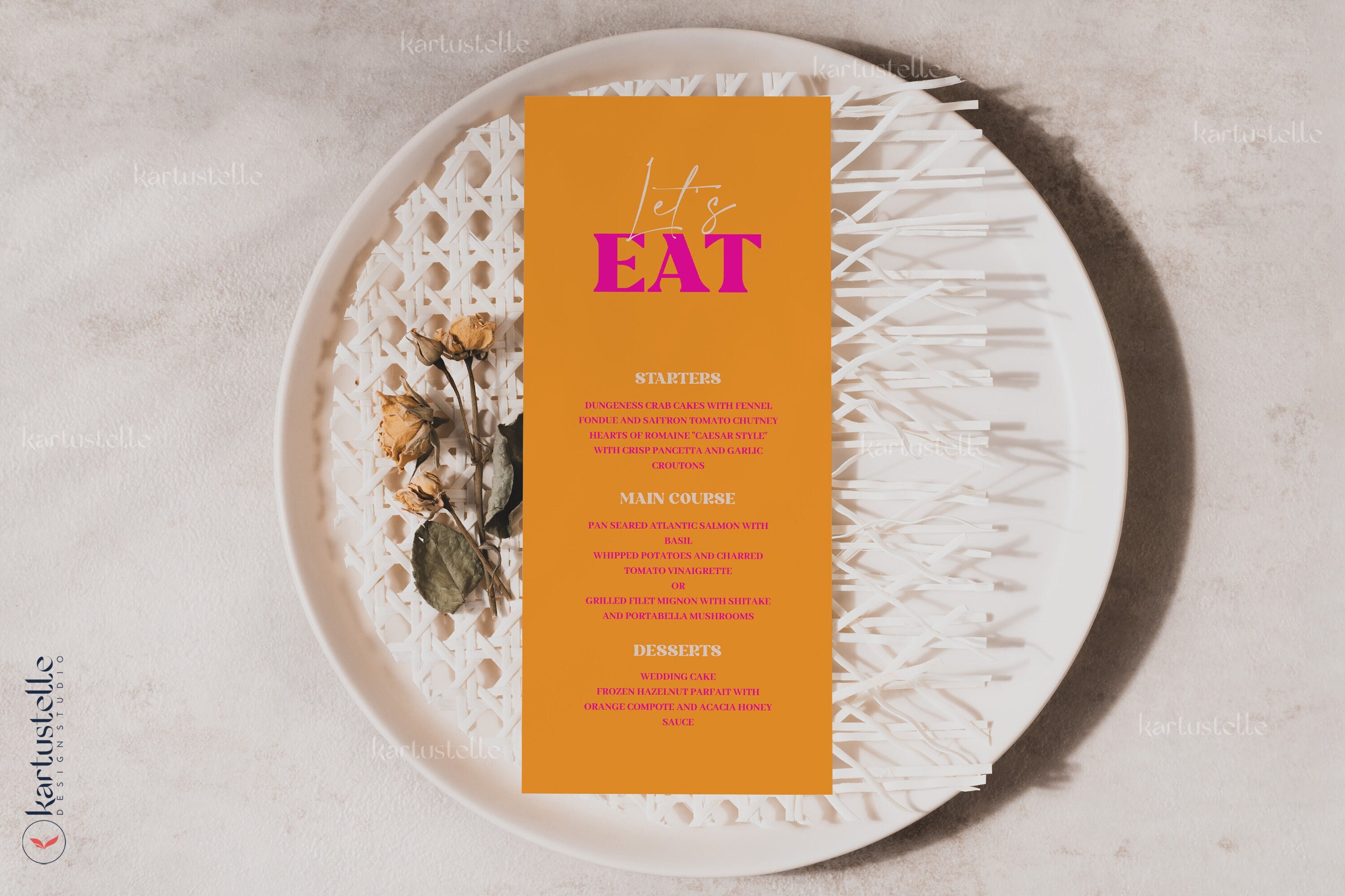 Orange Pink Wedding Menu Funky Playful Wedding Menu Template Modern ...