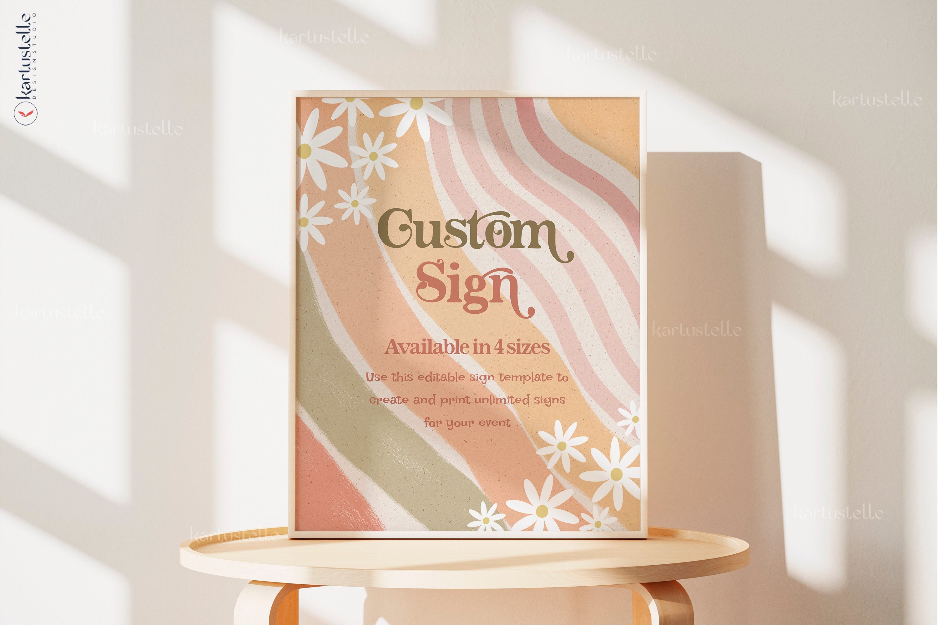 Peach Retro Custom Sign Template, Daisy Baby Shower Sign Groovy Pastel ...