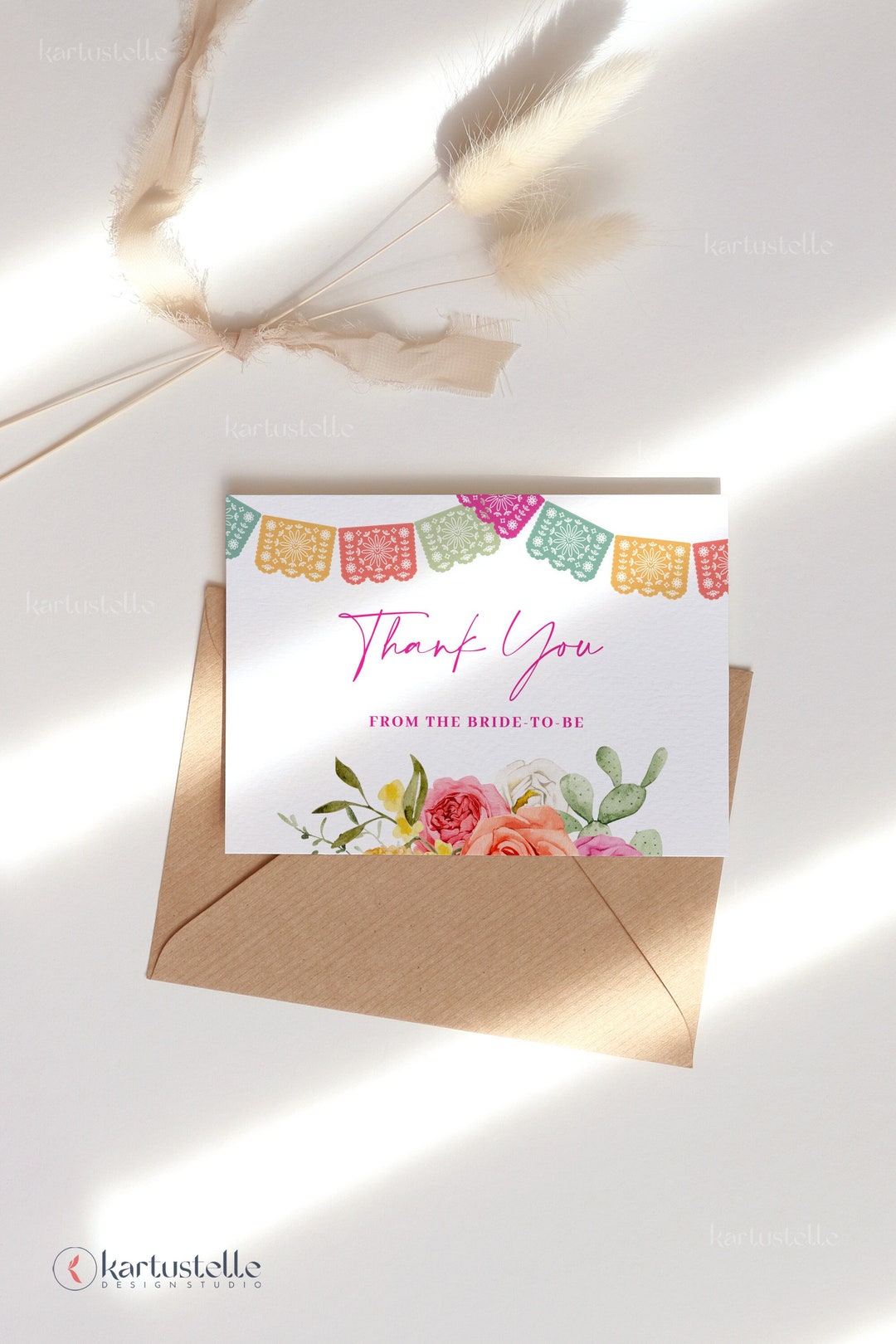 Fiesta Thank You Cards, Mexican Bridal Shower Thank You Card Template ...