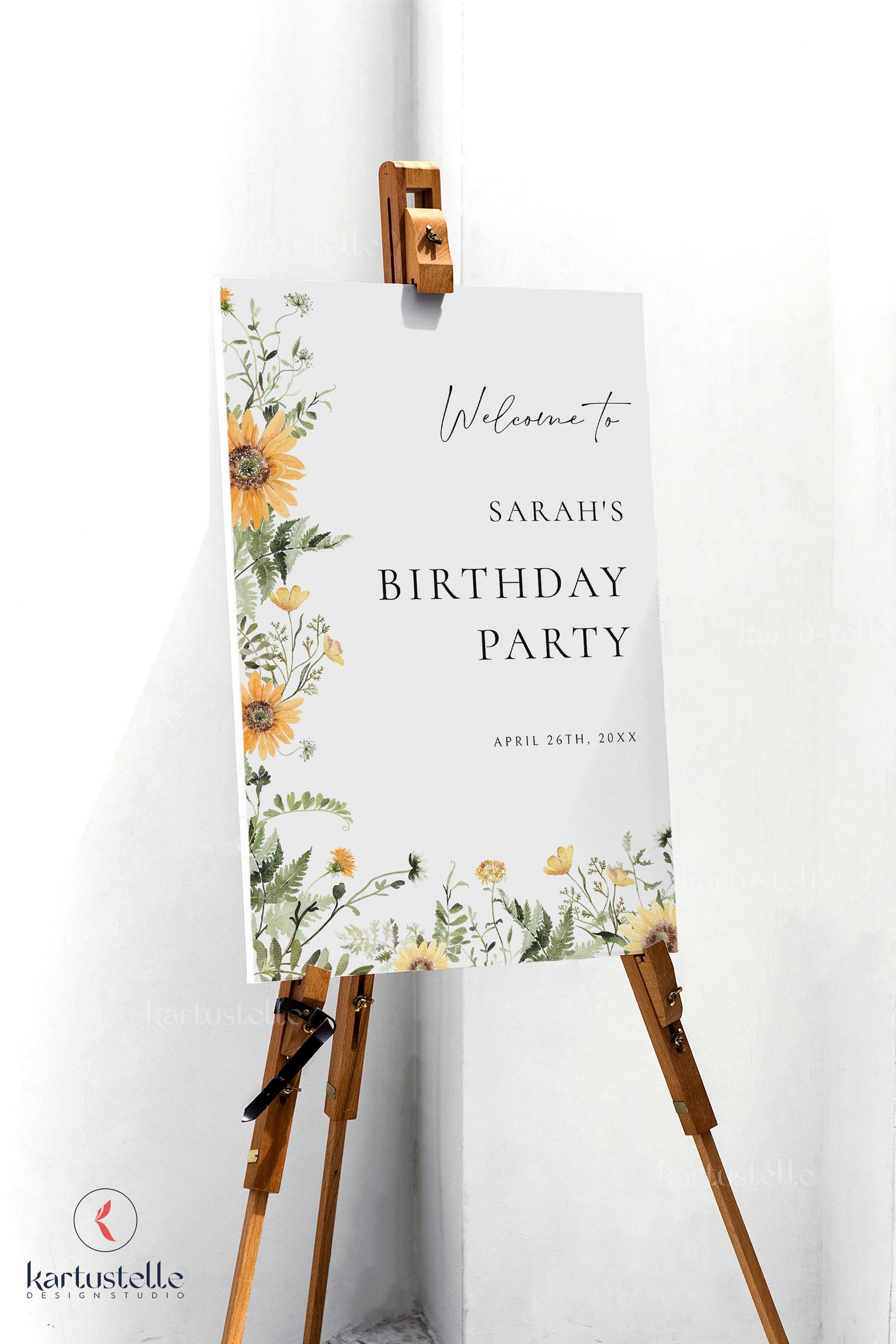 Sunflower Birthday Welcome Sign Template Yellow Floral Birthday Sign ...