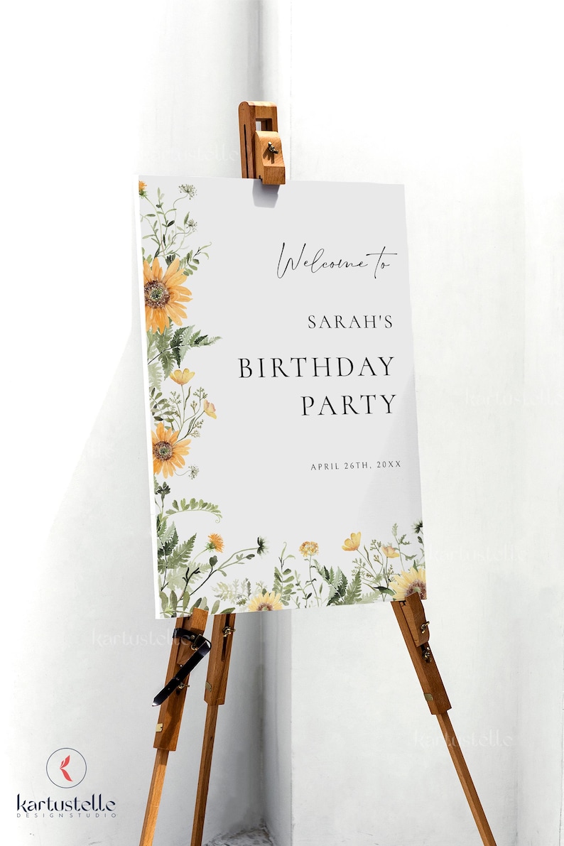 Sunflower Birthday Welcome Sign Template Yellow Floral Birthday Sign ...